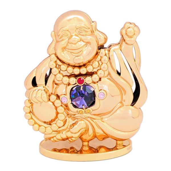 ◆商品名：スマイル ブッダの置物◆サイズ / 高さ：１０．４cm　幅：６．９cm◆材質 / 金属部：２４Ｋゴールド コーティング　ガラス部 / 使用部材：スワロフスキー クリスタル◆クリスタルの色：　腹・背：ブルーバイオレット（紫色）14m...