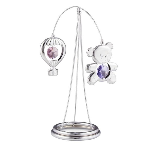 ◆商品名：くまさんと気球・天秤（てんびん座）の置物◆サイズ / 高さ：１４．２cm　幅：１１cm◆材質 / 金属部：クローム コーティング　ガラス部 / 使用部材：スワロフスキー クリスタル◆クリスタルの色：　クマ：ブルーバイオレット（紫色...