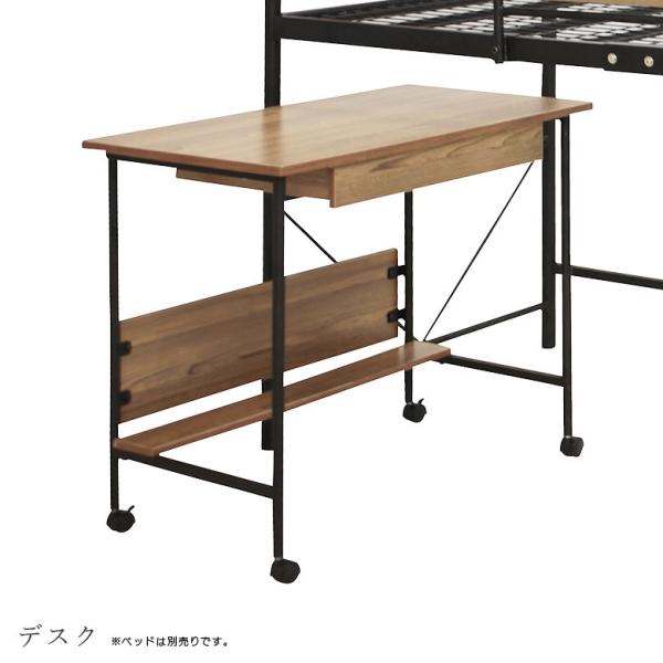 ちょっぴりヴィンテージなブルックリンスタイルのデスク。ウッドとブラックスチールがおしゃれ レール付きの引出し付き。キャスター付きで移動も楽々。■サイズ幅90cm×奥行50cm×高さ75cm■材質スチール（粉体塗装）MDF（強化シート張り）■...