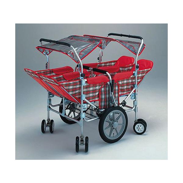 ※こちらは　【空気タイヤ】を使用した商品です。ノーパンクをご希望の場合は、ノーパンク仕様を　ご購入ください。ご購入後　変更はできませんので　十分ご注意ください。タテ形４人乗り式／Ｗ８００×Ｄ１２６０×Ｈ９４０赤ちゃん同士対面する４人乗りベビ...