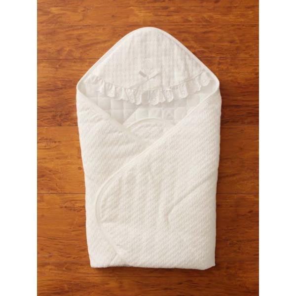 日本製 ベビーウェア 退院アフガン ベビー オールシーズン おくるみ コットン 刺しゅう 白 パイル 退院 新生児