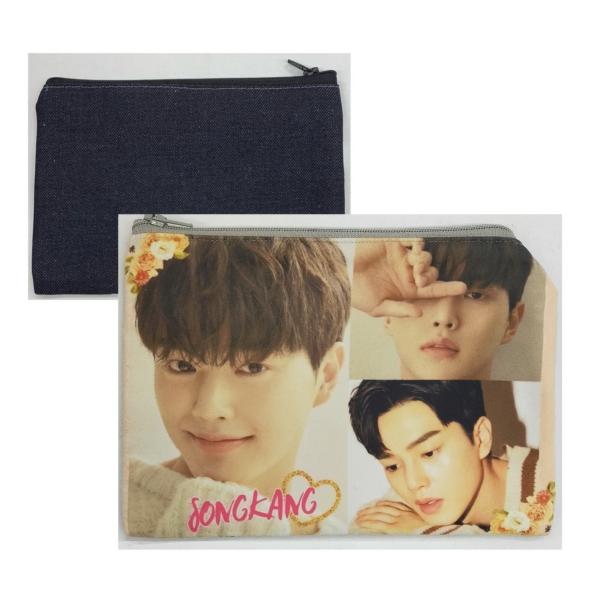 ■フラットポーチ・韓流グッズ・布製のポーチ、裏面はデニム生地です。・ファスナーのカラーはランダムです。■サイズ：約18×12.5ｃｍ、マチ無し