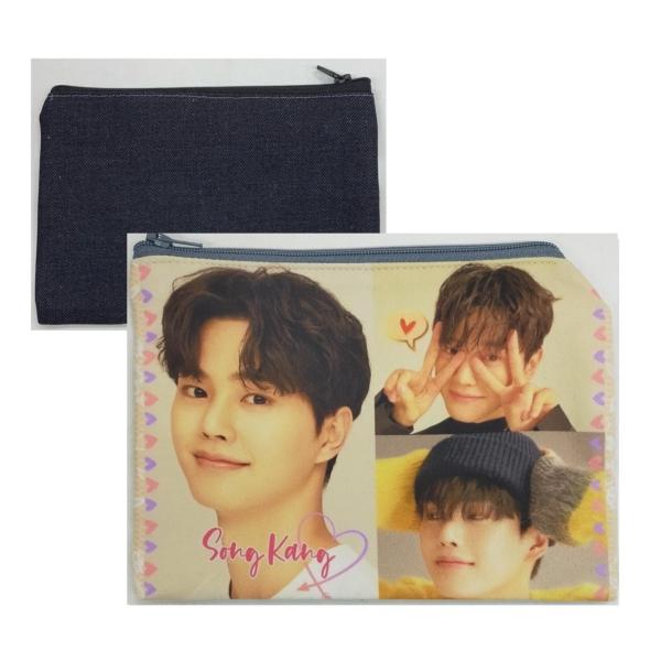 ■フラットポーチ・韓流グッズ・布製のポーチ、裏面はデニム生地です。・ファスナーのカラーはランダムです。■サイズ：約18×12.5ｃｍ、マチ無し