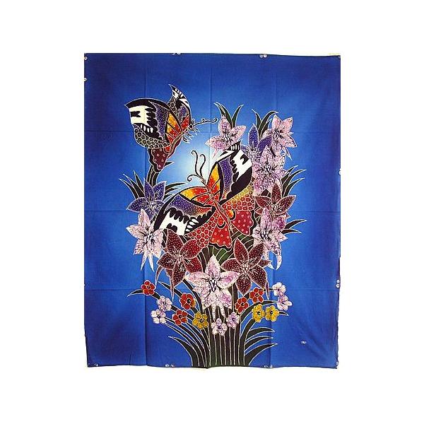 ２羽の蝶と草花を描いており、細かい手描きのドットだけで全ての輪郭を描き出しています。背景色のブルーの色合い・濃淡も上手に変化させて、綺麗に色づけされた蝶が浮かび上がるように、華やかさをより一層引き立てています。クッションカバー等の自分だけの...
