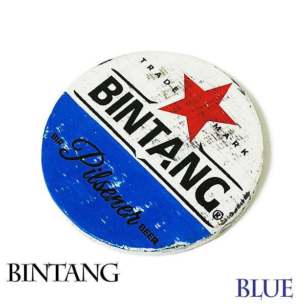 おなじみバリの【BINTANG】ビールのロゴが描かれたお洒落な木製コースターが新着です☆表・裏とも印刷をかすらせて、アンティークな雰囲気に仕上げられています。コースターとしてよりもバリの雰囲気のインテリアとしても、見逃せない1枚です☆※1枚...