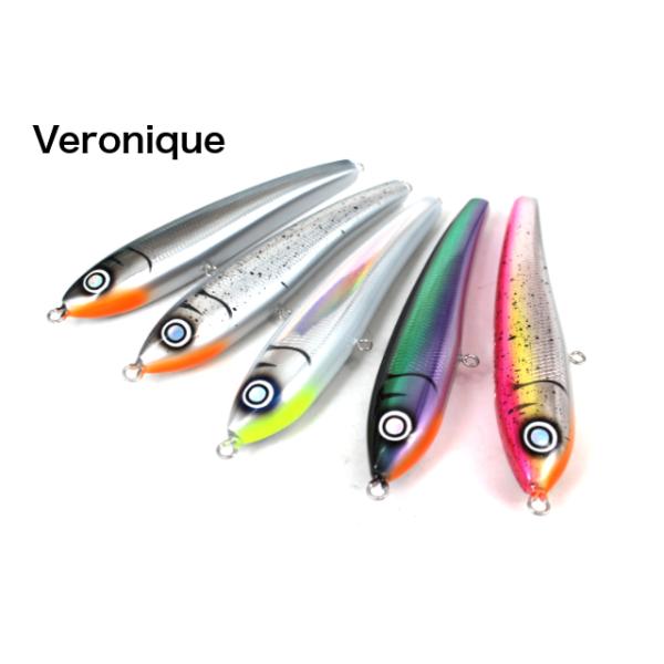 Veroniqueシリーズは、チェイスしてきた魚にスイッチをいれたく自走し、シャープなスライドアクションに磨きをかけて仕上げたスティックベイト！180mm 70g±Single Hook BKK DIABLO7/0Treble Hook B...