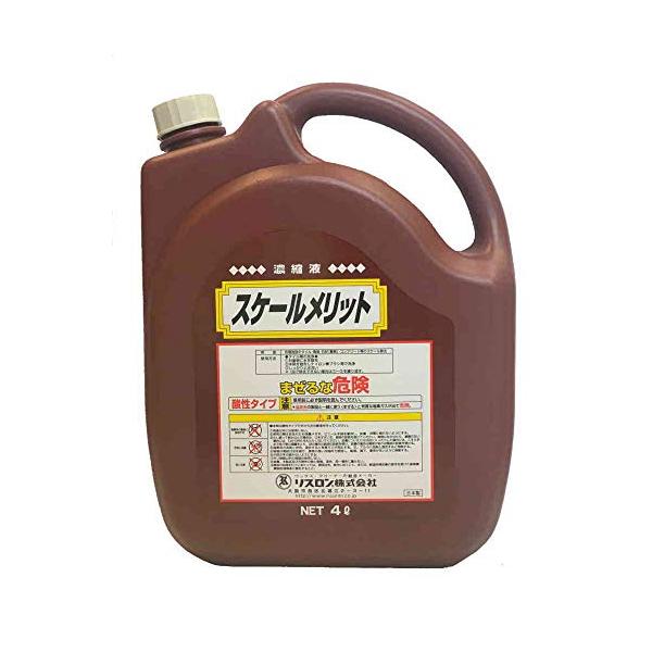 「商品情報」リスロン RISURON スケール除去強力洗浄剤 スケールメリット 4L 商品説明 浴場等のタイルにこびりついたスケール、 便器等（陶器製品）の尿石除去剤。 注：本製品は酸性洗浄剤ですので、 塩素系洗浄剤との併用は絶対にさけて下...