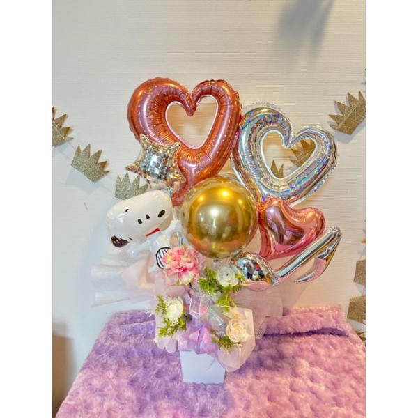 スヌーピーバルーンアレンジ アニバーサリー バルーン電報 結婚 お祝い 誕生日 記念日　バルーン ウェディング バルーン 電報 結婚式 祝電 結婚 電報 ウエディング バルーン 入学 発表会　スヌーピー　かわいい　長持ち　くすみカラー　キラ...
