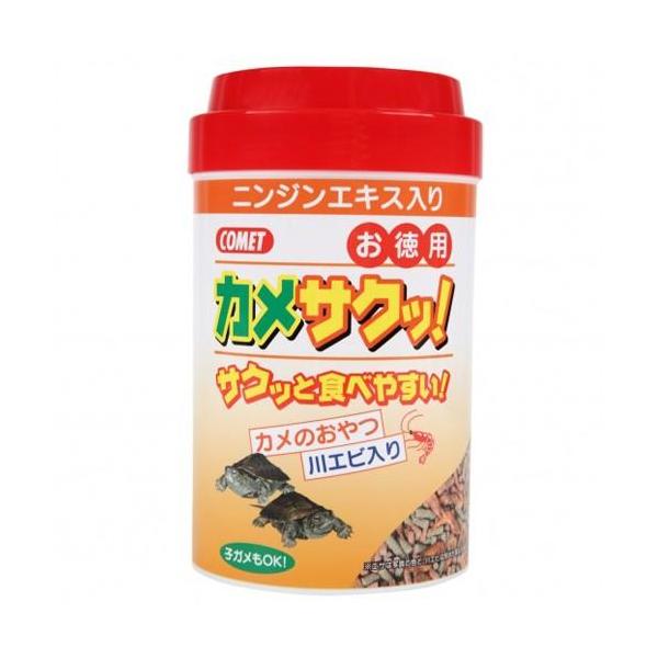 イトスイ　コメット お徳用 カメサクッ １３０ｇ浮上性でサクッとソフトで食べやすく、子カメから大型カメに最適な水棲爬虫類用飼料です。カメが大好きなカルシウムがいっぱいの川エビ入りです。ニンジンエキスは眼・皮膚・呼吸器・泌尿器などを保護し、健...