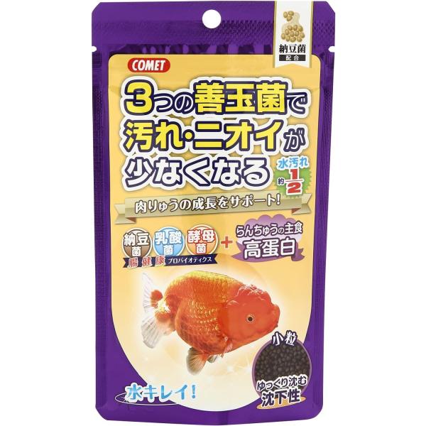 イトスイ　コメット らんちゅうの主食 納豆菌配合 沈下 小粒 ９０ｇ納豆菌・乳酸菌・酵母菌が、金魚の腸内で善玉菌を活性化させ、腸内細菌のバランスを整えます。善玉菌により消化吸収を助け、排泄物の分解力も向上し水の汚れや嫌なニオイを軽減します。...