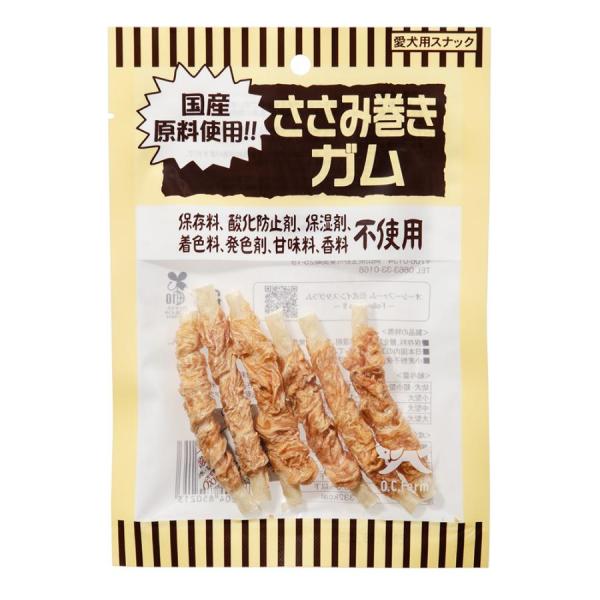 オーシーファーム　ささみ巻きガム ６本国産の鶏ささみと牛皮を使用した巻きガム（おやつ）です。愛犬のストレス解消、歯の健康維持にも役立ちます。保存料、酸化防止剤、保湿剤、着色料、発色剤、甘味料、香料不使用です。---原産国---日本---原材...