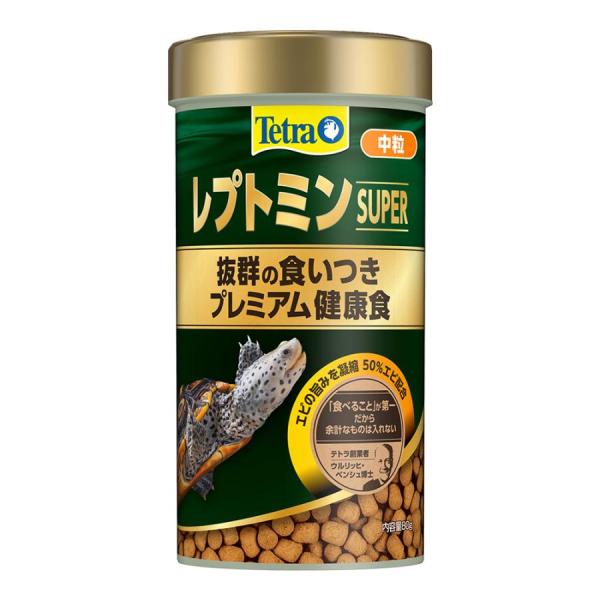 スペクトラムブランズジャパン　テトラ レプトミンスーパー 中粒 ８０ｇ天然エビを贅沢に配合したプレミアムな、甲長５〜１０ｃｍのカメ用中粒フードです。食物繊維を豊富に含む高品質な原材料で、スムーズな消化と栄養吸収を促し、「カメの健康な成長」を...