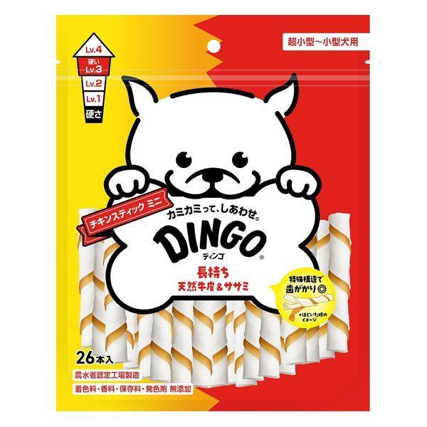 スペクトラムブランズジャパン　DINGO チキンスティック ミニ ２６本入天然牛皮は牛皮の強力な繊維がそのまま残っているから長持ち！さらに、噛んでいるうちに口の中の水分で柔らかくなっていくから硬すぎない。色々な細さにカットした牛皮と、ササミ...