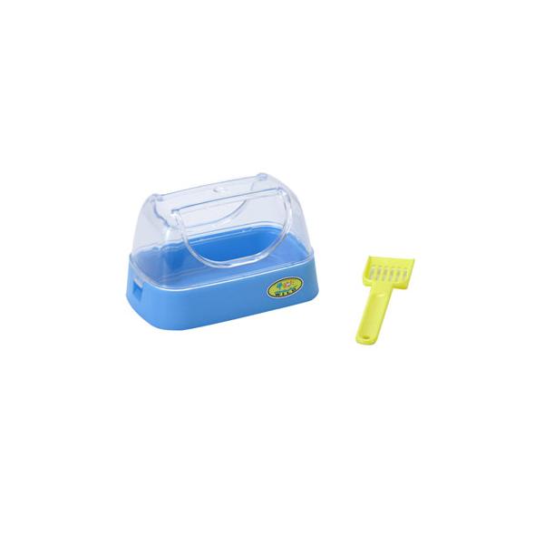 三晃商会　ゴールデンハムスターの快適トイレほどよい囲いがホッと落ち着く。トイレの中でクルリと横向きになるので砂かきをしても飛び散りにくい。ゴールデンハムスターサイズのトイレスペース。お掃除ミニシャベル付き！---サイズ---約Ｗ140×Ｄ8...