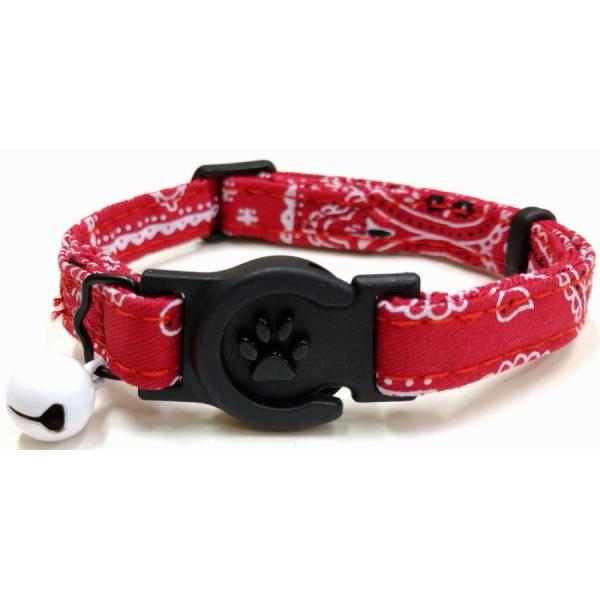 岡野製作所　ペイズリーキャット レッドペイズリー柄のコットン製生地を使用した猫用首輪。負荷がかかると外れるセーフティバックルタイプ。万が一枝などに首輪が引っかかっても、バックルが外れるので安心です。---対象---猫適応体重：〜5kg---...