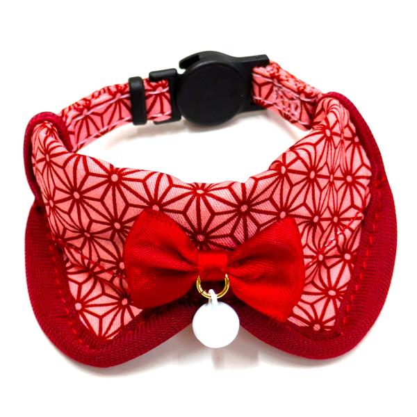 岡野製作所　和柄エリ付キャット 麻の葉おしゃれな和柄の肌にやさしいコットン製生地を使用した、襟付きの猫用首輪です。負荷がかかると外れるセーフティバックルタイプ。万が一枝などに首輪が引っかかっても、バックルが外れるので安心です。---対象--...