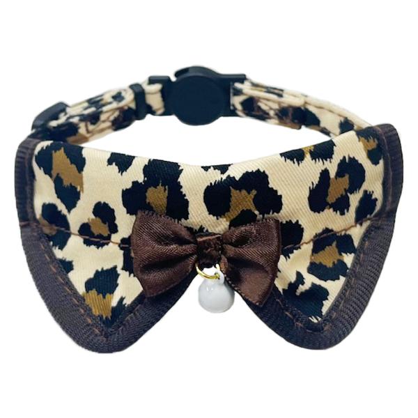 岡野製作所　アニマルエリ付キャット ヒョウおしゃれなアニマル柄の肌にやさしいコットン製生地を使用した、襟付きの猫用首輪です。負荷がかかると外れるセーフティバックルタイプ。万が一枝などに首輪が引っかかっても、バックルが外れるので安心です。--...