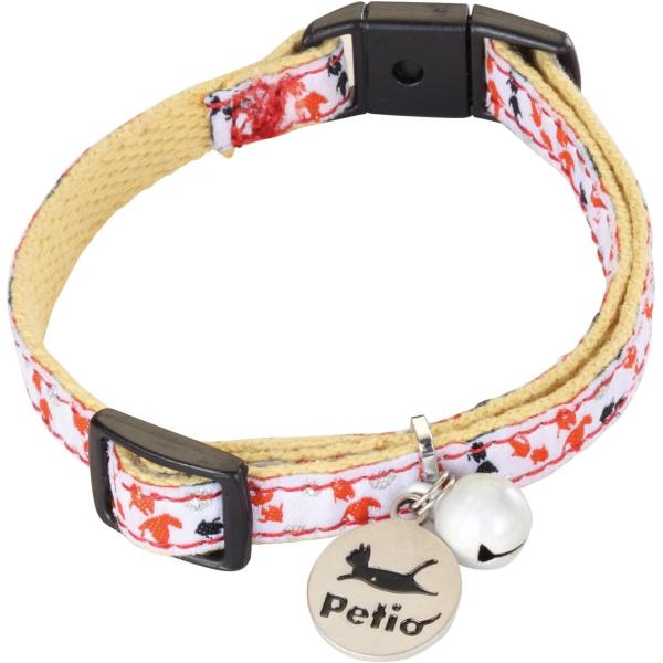 ペティオ　猫小町カラー 金魚 レッド和風テイストのおしゃれなネコちゃん専用首輪。力が加わると外れるバックルを使用。反射鈴付。迷子札付。---対象---全猫種---原産国---中国---材質---ポリエステル---サイズ---首周り：１７〜２...