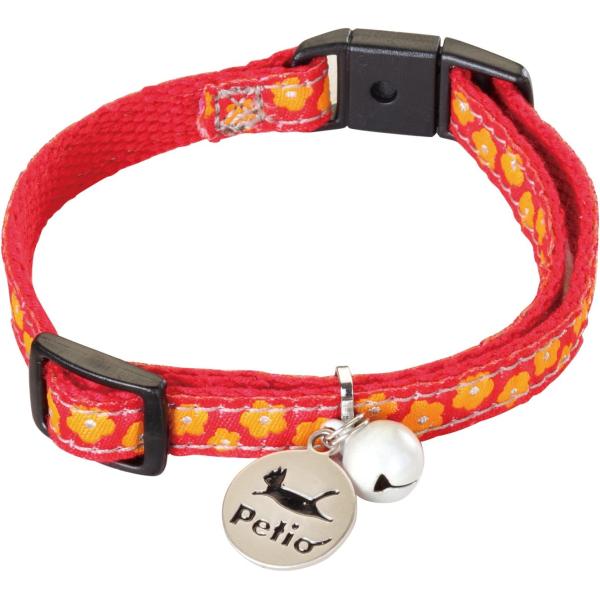 ペティオ　猫小町カラー 小花 レッド和風テイストのおしゃれなネコちゃん専用首輪。力が加わると外れるバックルを使用。反射鈴付。迷子札付。---対象---全猫種---原産国---中国---材質---ポリエステル---サイズ---首周り：１７〜２...