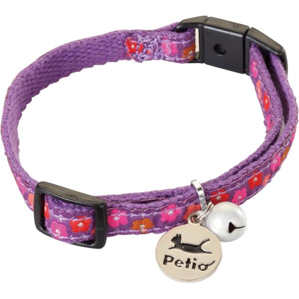 ペティオ　猫小町カラー 小花 パープル和風テイストのおしゃれなネコちゃん専用首輪。力が加わると外れるバックルを使用。反射鈴付。迷子札付。---対象---全猫種---原産国---中国---材質---ポリエステル---サイズ---首周り：１７〜...