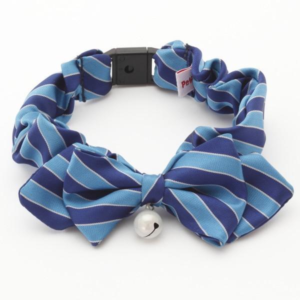 ペティオ　シャルマン キャットカラーシュシュ ストライプ ブルー光沢のある生地を使用した上質感のある猫首輪。凛とした表情と洗練されたデザインが個性をさりげなく演出します。左右に力が加わるとバックルが外れるセーフティー仕様。反射鈴付き。---...