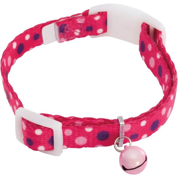 ペティオ　Anycatカラー ドット ピンク猫の習性を踏まえて考えられた猫専用首輪。猫は上下運動や狭い場所を好むので首輪が引っかかっても力が加わると外れる安全性の高いバックルを採用。また、光が当たるとキラッと反射する反射鈴を使用。---対象...
