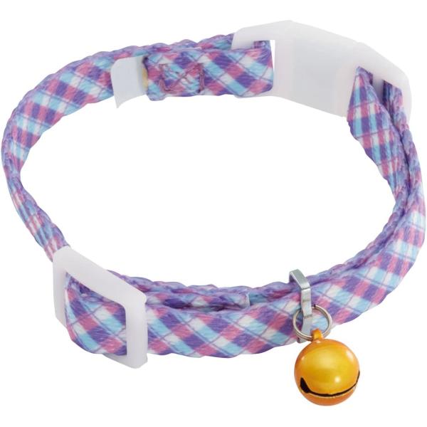 ペティオ　Anycatカラー チェック パープル猫の習性を踏まえて考えられた猫専用首輪。猫は上下運動や狭い場所を好むので首輪が引っかかっても力が加わると外れる安全性の高いバックルを採用。また、光が当たるとキラッと反射する反射鈴を使用。---...