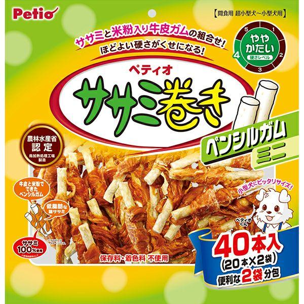 ペティオ　ササミ巻き ペンシルガムミニ ４０本入 低脂肪な鶏ササミをほどよい噛みごたえのペンシルガムに巻きました。小さな愛犬に食べやすいミニサイズ。保存料・着色料不使用。農林水産省認定 鳥加熱処理工場製造。---対象---超小型犬〜小型犬-...