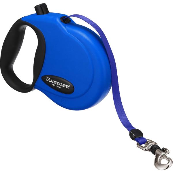 アース・ペットターキー　ハンドラー スーパーウォーカー 伸縮リード Ｓ 青最長5mのソフトで幅の広い平面テープを使用人の手に優しく、絡まりにくく、遠目からの視認性が良いゴム製だから持ちやすく、滑りにくいハンドルスイッチひとつでロックとフリー...