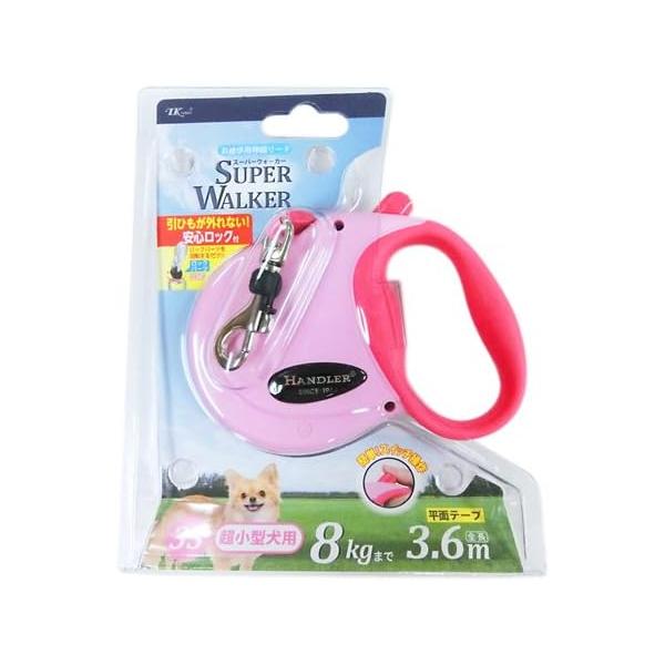 アースペット　ハンドラー スーパーウォーカー 伸縮リードN ３Ｓ ピンク超小型犬用の伸縮リード。最長3.6mのソフトで幅の広い平面テープを使用。人の手に優しく、絡まりにくく、遠目からの視認性が良い。にぎりやすいハンドルは、ゴム製だから持ちや...
