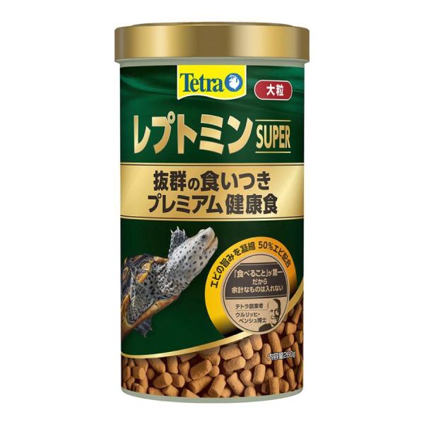 スペクトラムブランズジャパン　テトラ レプトミンスーパー 大粒 ２６０ｇ※ボトル凹み大・賞味期限：２０２９年０１月天然エビを贅沢に配合したプレミアムな、甲長１０ｃｍ以上のカメ用大粒フードです。食物繊維を豊富に含む高品質な原材料で、スムーズな...