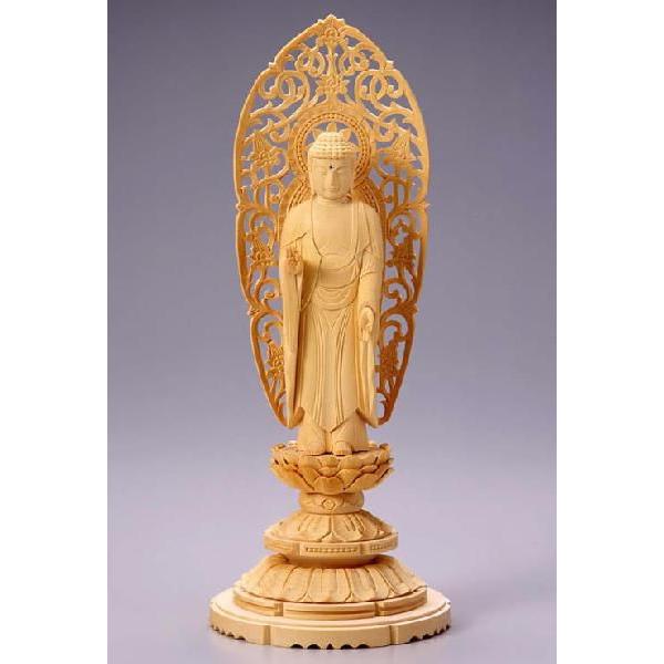 浄土宗で用いる仏像（ご本尊）です。桧の香りが心を和ませるお値打ち価格の桧製丸台（蓮華台）の阿弥陀如来（3.5寸）です。●寸法　総丈: 227mm、台幅: 77mm、奥行: 70mm●材質　桧（ヒノキ）●宗派　浄土宗（菩提寺でご確認ください）...