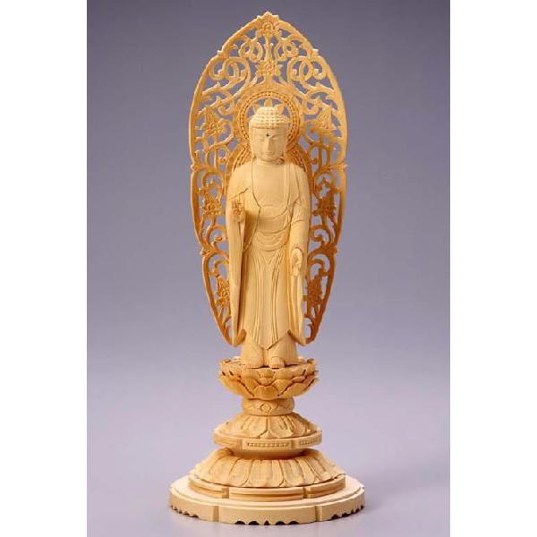 浄土宗で用いる仏像（ご本尊）です。桧の香りが心を和ませるお値打ち価格の桧製丸台（蓮華台）の阿弥陀如来（4.0寸）です。●寸法　総丈: 252mm、台幅: 88mm、奥行: 80mm●材質　桧（ヒノキ）●宗派　浄土宗（菩提寺でご確認ください）...