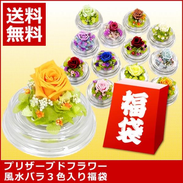 プリザーブドフラワーの福袋「福袋」「送料無料」●送料無料【北海道・沖縄・一部離島は別途送料がかかります】3色入りアンオリジナルプリザーブドが福袋に♪♪風水の好きな方、運気アップしたい方はぜひ全色揃えてくださいね。※ご希望のバラの色はコメント...