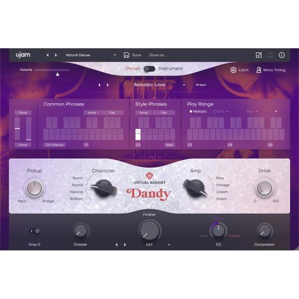 品格あるヴィンテージ系ベーシスト！DANDYは、ミックスの中で存在感を示してくれる、経験豊富な頼れるプロのベーシスト。インディーロックのような適当さや、攻撃的な激しい演奏はしません。スポットライトを浴びず、ミックスで場所を埋め尽くすこともな...