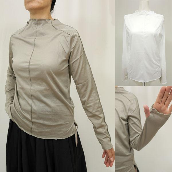 【発売日：2024年10月02日】149401/超長綿にマーセライズド加工を施したハイゲージフライス素材、低めの立ち上がりのオフボトルネック／モックネックカットソー、衿ぐり・袖口・裾周りは華奢なメロウロック始末、前後中心と肩ヨーク・袖山もメ...