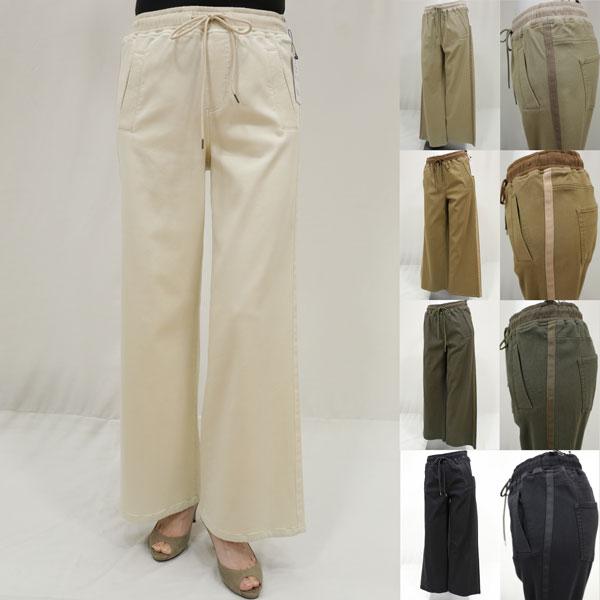 【発売日：2025年10月14日】249-61407/綿・レーヨンストレッチツイルの裏微起毛素材、ウエストを綿リブニットで切り替えたセミワイドストレートパンツ、両脇には同系色のグログランテープを貼ったサイドライン仕様です。ウエスト綿ストレッ...