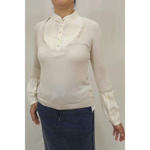 【発売日：2026年02月06日】A92110/アシッド、綿・レーヨンの大きく開いたＵネック6分袖セーターに、綿・絹布帛のスタンドカラーとパフスリーブ袖を、ボタンで取り外し可能にしたセーターです。胸元のリボンも取り外し可能です。（小さなルー...