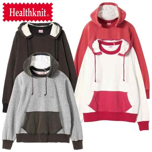 Healthknit #3152 Tompkins Sweat After HoodieQUALITY：コットン100%COLOR：フェードレッド、フェードブラック、オフ×フェードレッド、ヘザーグレー×フェードブラックSPECＭ：着丈66....