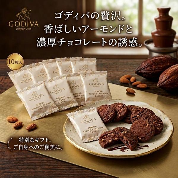 ゴディバ アーモンドチョコレートクッキー 10枚入り 個包装　爆買商品の特徴個包装タイプのアーモンドチョコレートクッキーサクッ＆ほろっとした食感商品の詳細サクッ＆ほろっとした食感が特徴ですチョコレートクッキーにクラッシュアーモンドをちりばめ...