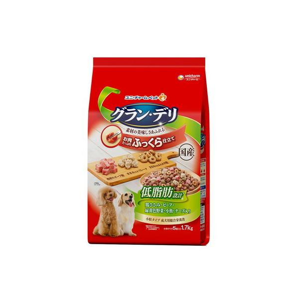 グラン・デリ　ふっくら仕立て　低脂肪　鶏ささみ・ビーフ・緑黄色野菜・小魚・チーズ・角切りビーフ粒入り・美味しいふっくら仕立てのグルメフード。・角切りビーフ粒、ささみ入りふんわり粒、ささみ入り大豆フレーク入り。・美味しさはそのままに、脂肪分を...