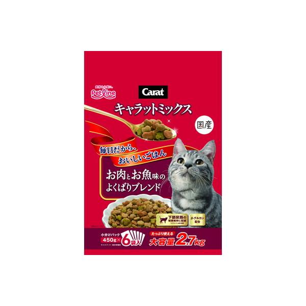 お肉もお魚も大好きなよくばりな愛猫のために、お肉味・かつお味・野菜味をミックス、βーグルカン・グルコサミン・ハーブを配合。猫の下部尿路の健康維持に配慮してマグネシウムを調整。【お客様へ】本商品は、賞味期限3ヵ月以上の商品をお届けしております。