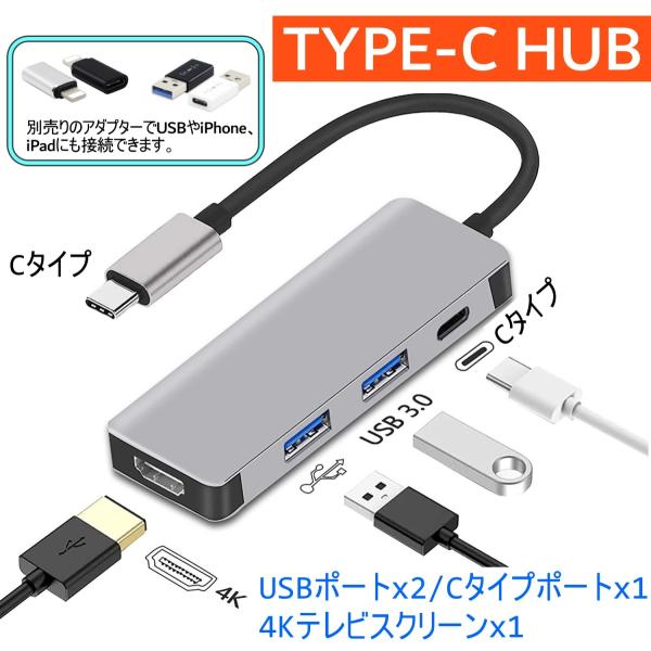Type C をUSB　4Kテレビスクリーン　TYPE C タイプC　に変換できるHUB　ハブになります。