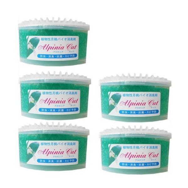 ■商品名：日本月桃　アルピニアカット 5個セット【内容量】：268g（1個あたり）【使用方法】：フィン状の上フタをはずし、アルミ箔を剥がします。剥がす面積によってアルピニカットの有効期間が変わります。完全に剥がすと30〜40日で内容物が蒸発...