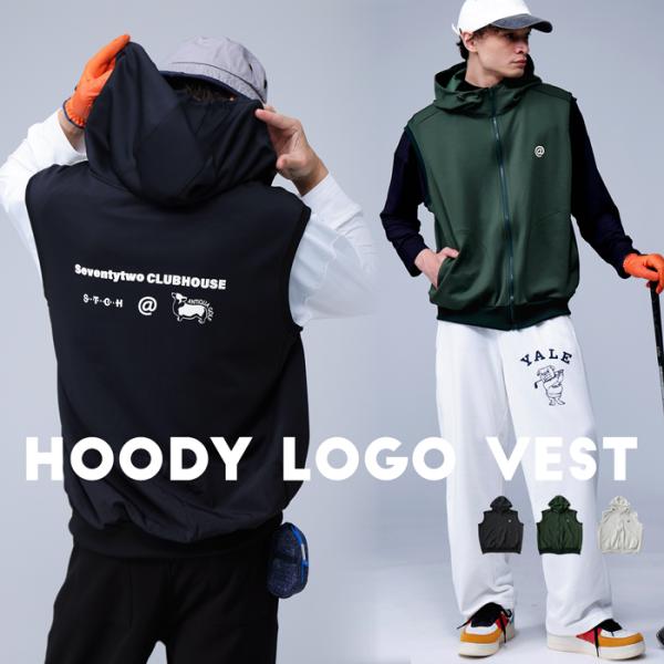 ◎メール便可！※詳細をPCサイトよりご購入前にご確認下さいませ。【検索ワード】ANTIQUA GOLF×seventytwo clubhouse【STCH】 ベスト メンズ トップス フード付き ロゴ ワンポイント 前開き 羽織り 重ね着 ...