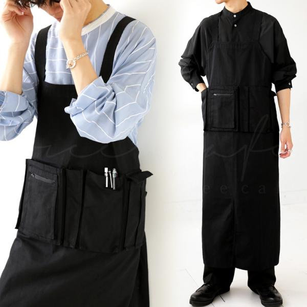 ×メール便不可！※詳細をPCサイトよりご購入前にご確認下さいませ。【検索ワード】カフェエプロン エプロン メンズ ロング 綿100 無地 おしゃれ シンプル 首掛けエプロン フリーサイズ フロントスリット ビッグポケット ワークエプロン 胸...