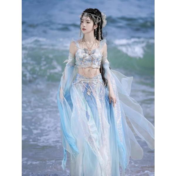 商品詳細  レディース中華風人魚姫コスプレ衣装 内容   衣装4点セット：ベール＋トップス＋スカート＋姫袖 冠、ネックレス、チェーン（ブラトップにつける物）、ウエストチェーン追加可能 サイズ（cm）  S：体重40-50KG以内適応 M：体...