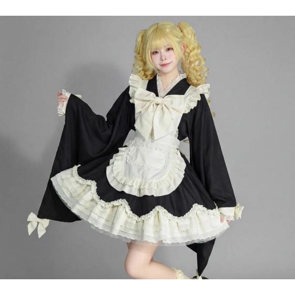 商品詳細  大人着物　和服ドレス　和風メイド服　ロリータドレス 内容   衣装セット：ブラウス＋スカート＋エプロン＋蝶リボン パニエ追加できます。 サイズ（cm）   1号：バスト78-88　ウエスト60-74　トップス丈63　スカート丈4...