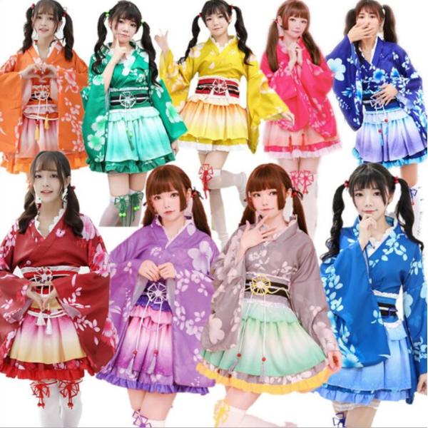 商品詳細  着物　浴衣　コスプレ衣装　着物ドレス　女性 内容   トップス、スカート、帯、ガーターリング*2（靴下につける飾り、靴下はなし） サイズ   フリー：バスト80-88、ウエスト68-76 素材   ポリエステル  注意事項：  ...