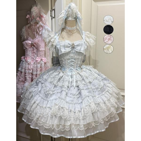 商品詳細  レディース　ミドル丈ジャンパースカート　お姫様ロリータドレス 内容   ジャンパースカート 後ろのリボン、カバー、髪飾り（ヘアバンド、モデルつける帽子の物ではありません）、パニエは追加できます。 ネックレスは取り扱っておりません...